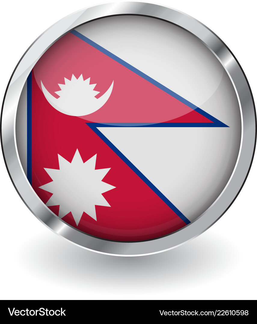 Flag of nepal button with metal frame and shadow Vector Image