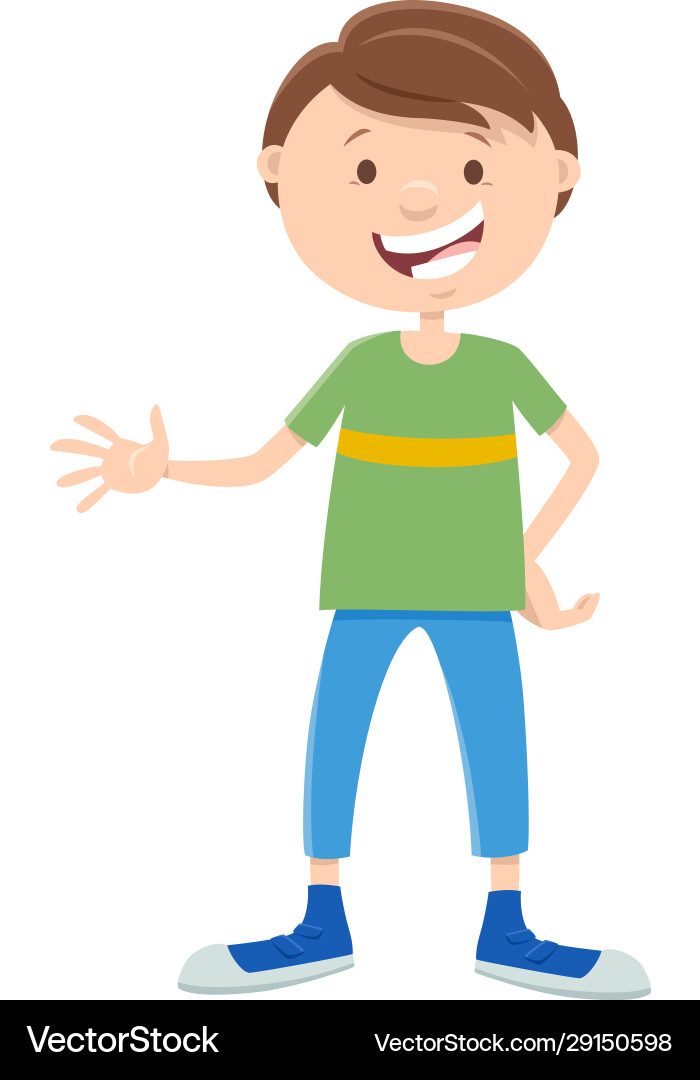 Happy comic boy cartoon character Royalty Free Vector Image