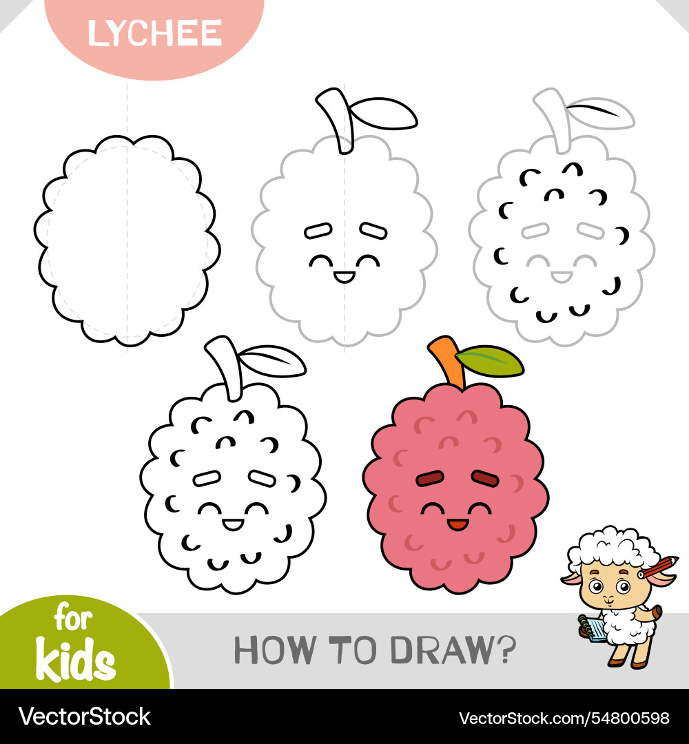 How to draw lychee for children step Royalty Free Vector