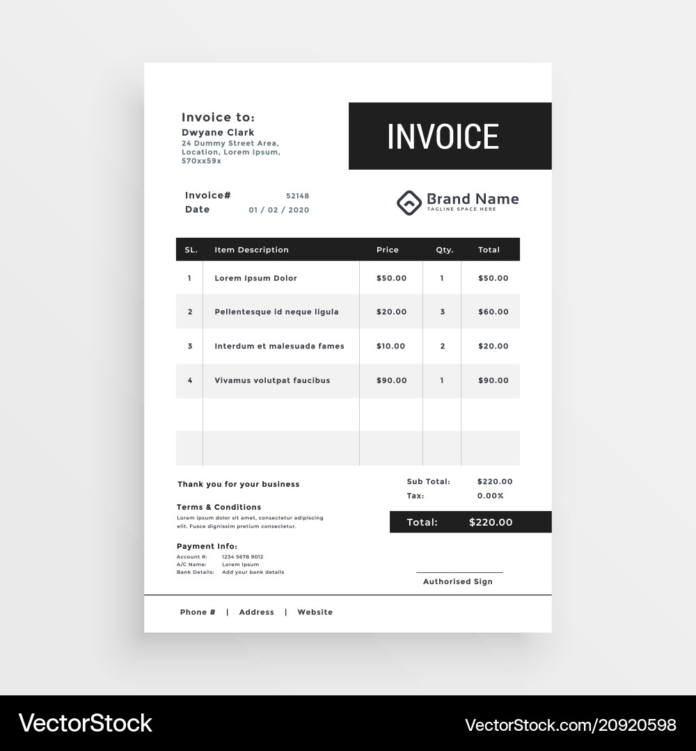 Modern Invoice Template Royalty Free Vector Image