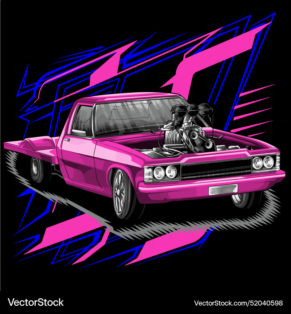 Pink drag racing car with blue strip Royalty Free Vector