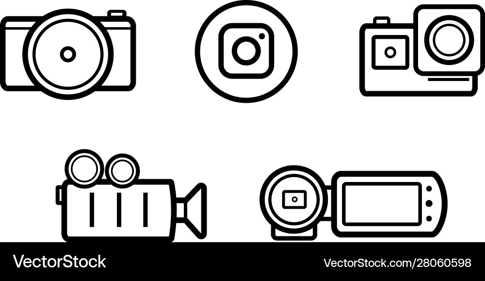 Set schwarze und weiße Linedrawing Camcorder Icons
