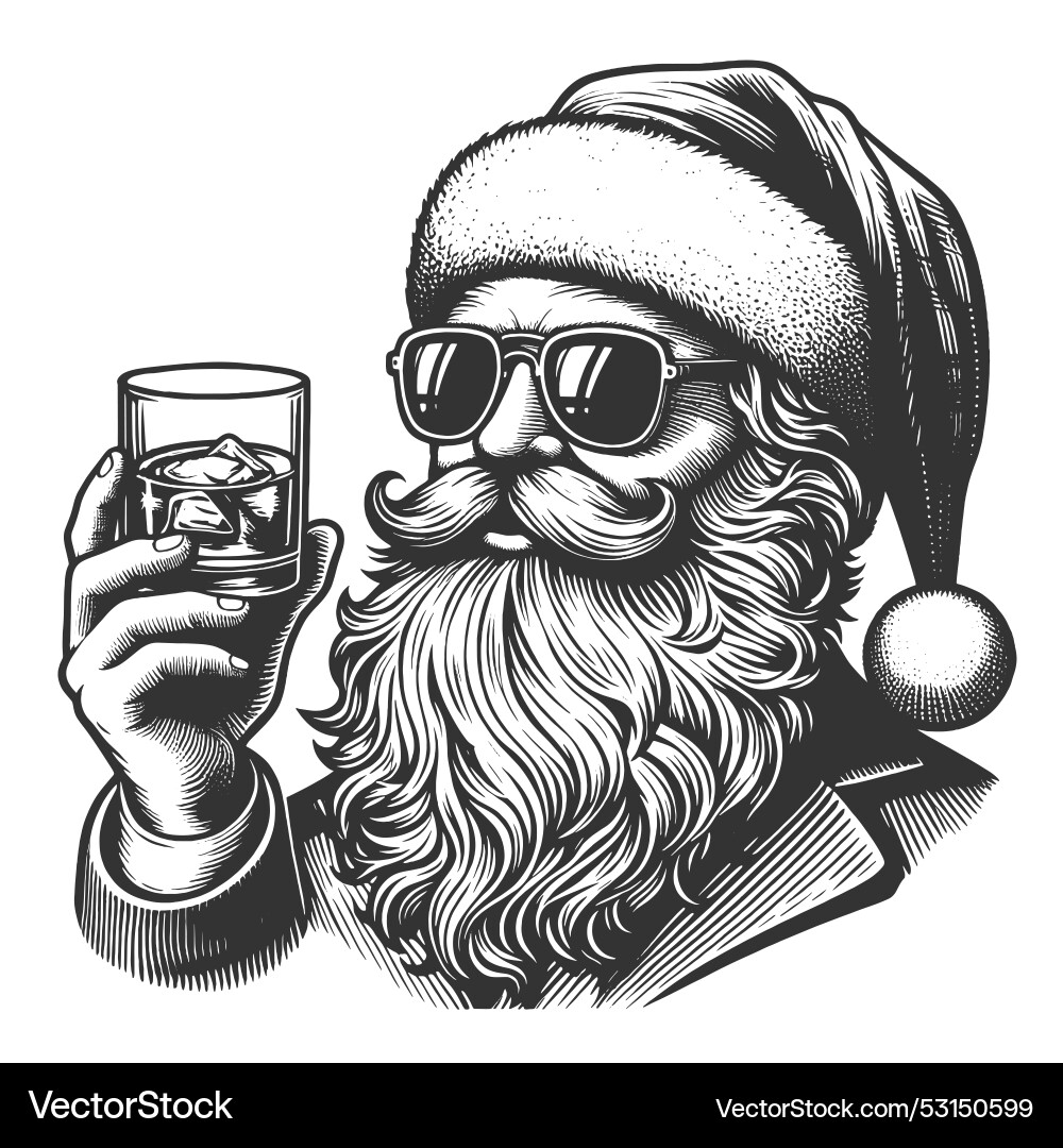 Cool santa drinking whisky cocktail Royalty Free Vector