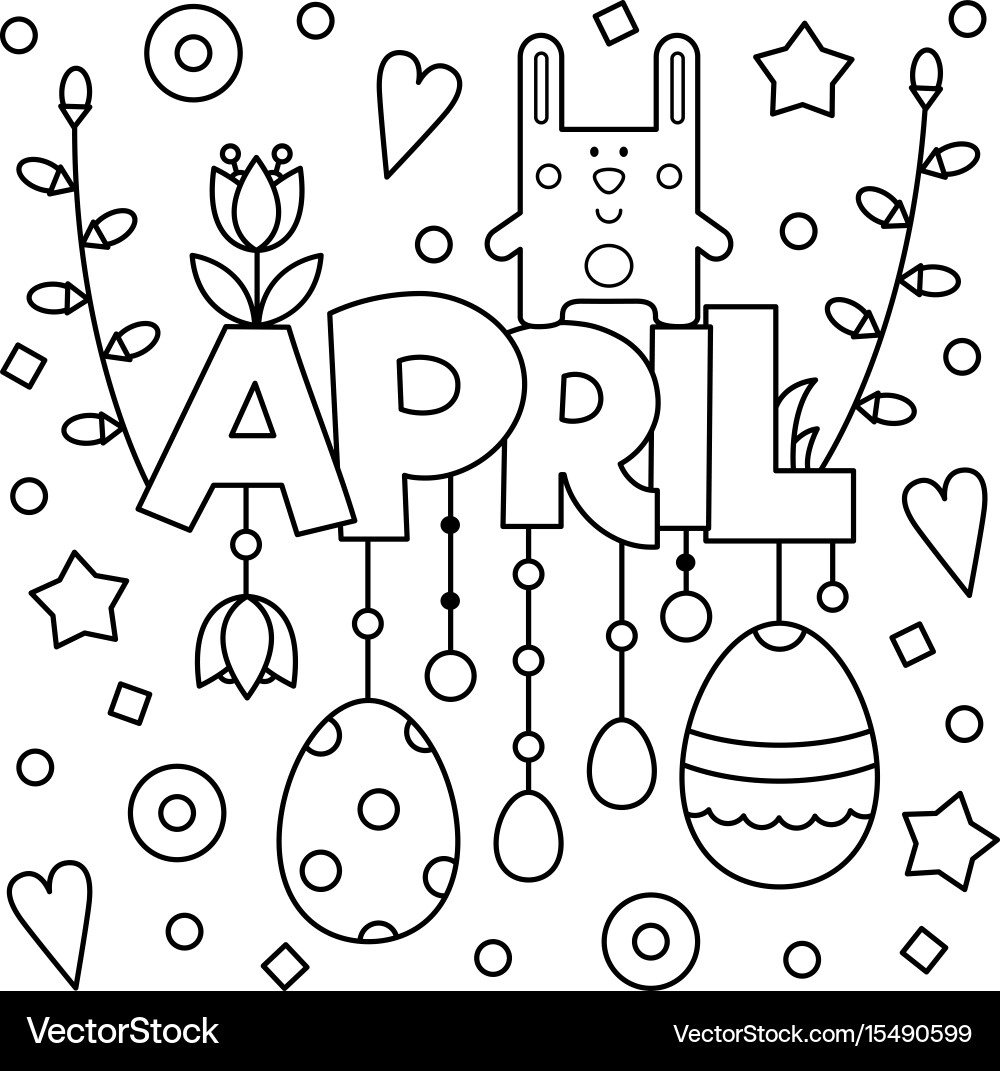 Cute April Coloring Page - Rabbit & Eggs Vector Image