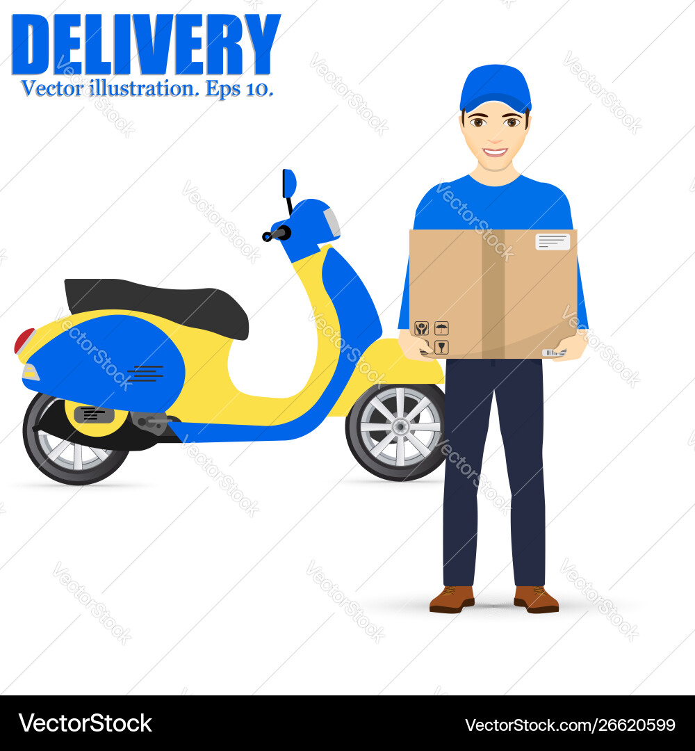 Delivery man and track service fast Royalty Free Vector