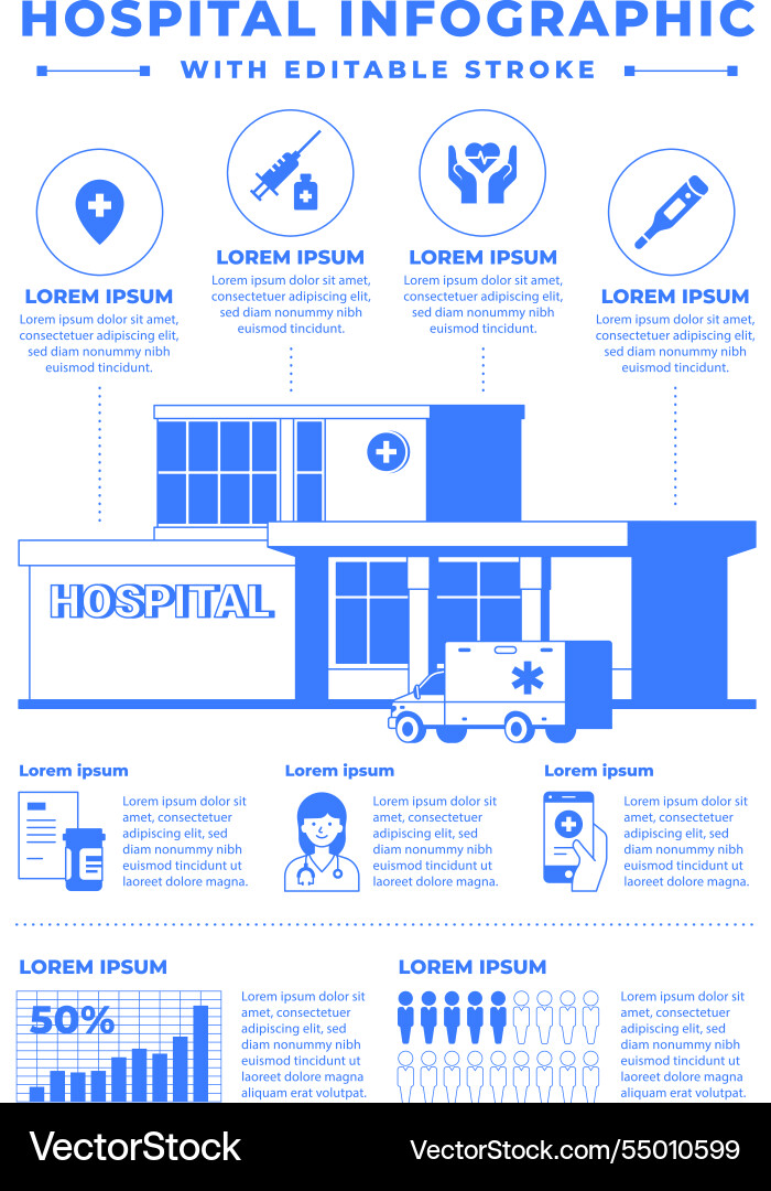 Hospital one color print infographic Royalty Free Vector