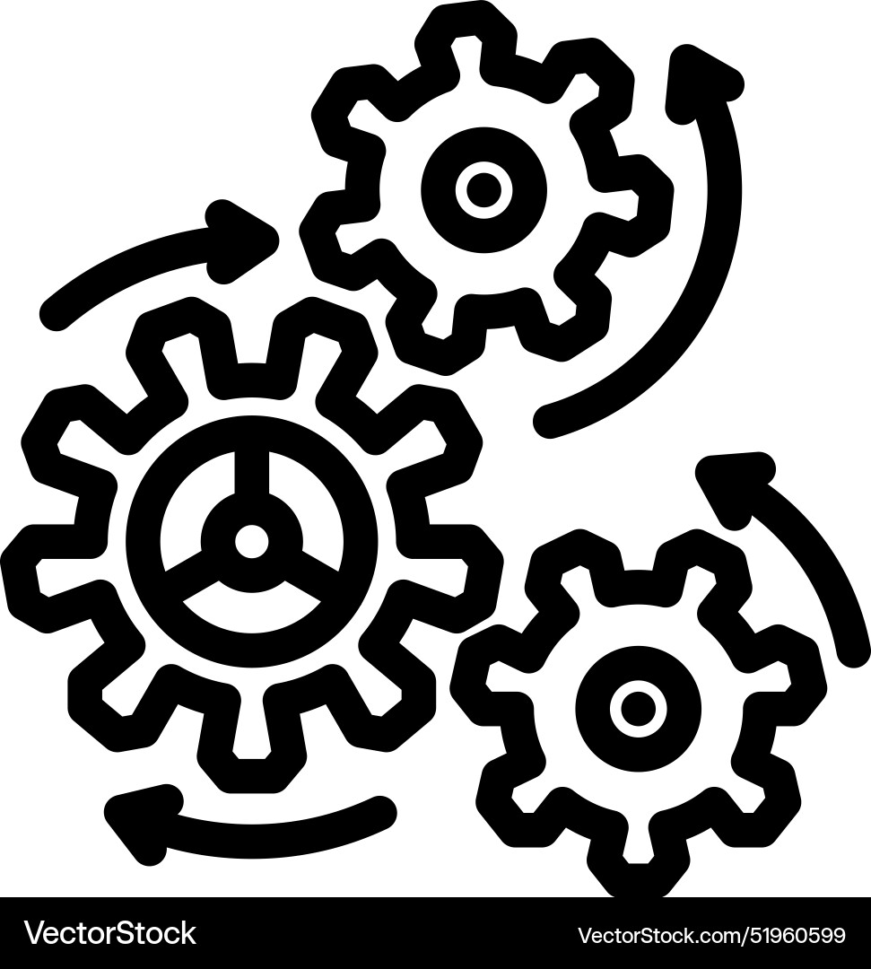 Moving gears progress line icon Royalty Free Vector Image