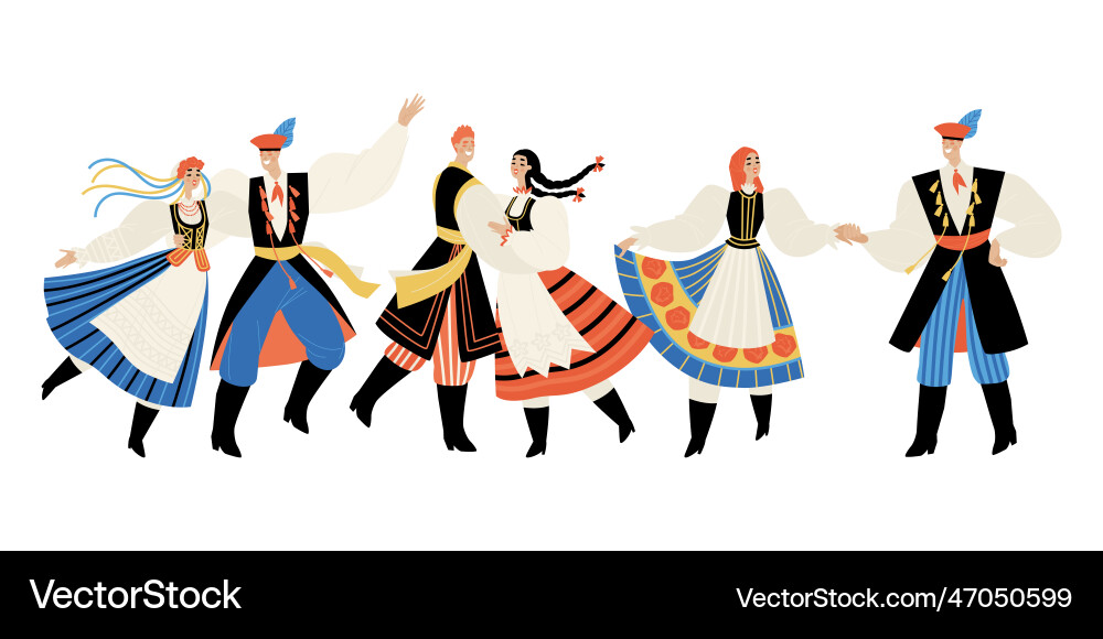Polish Folk Dance Couples Royalty Free Vector Image