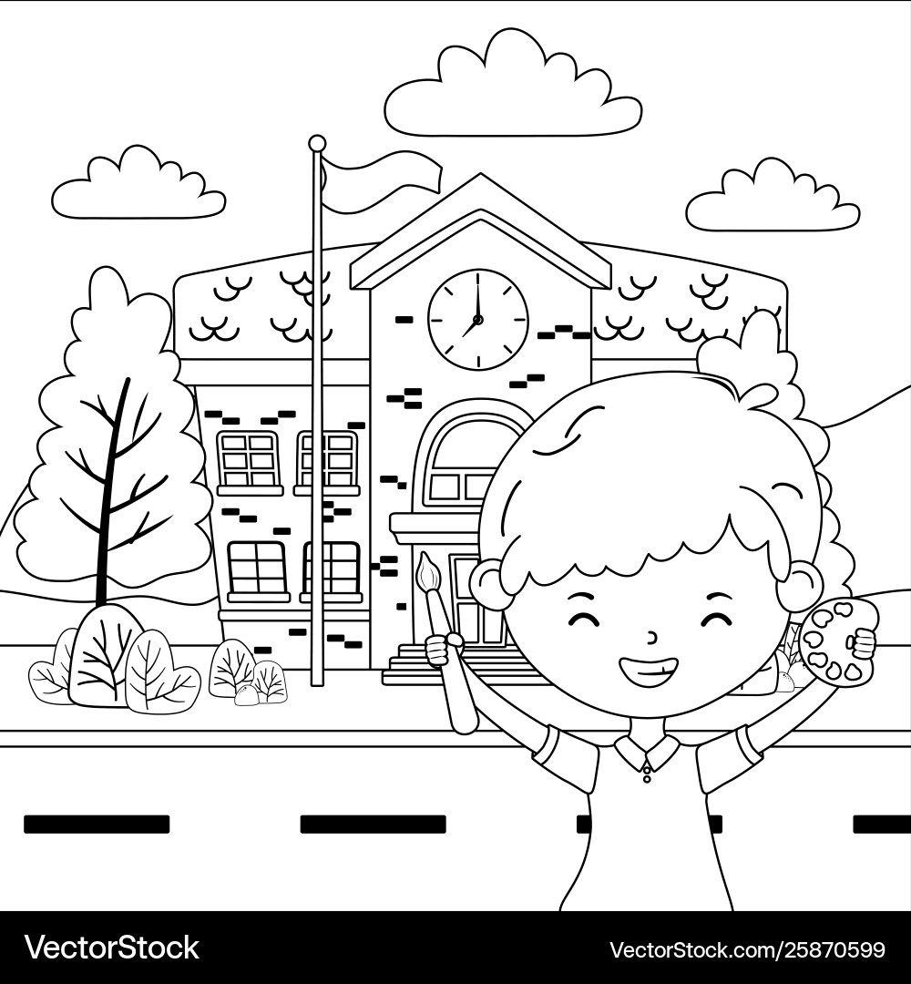 School building and boy cartoon design Royalty Free Vector
