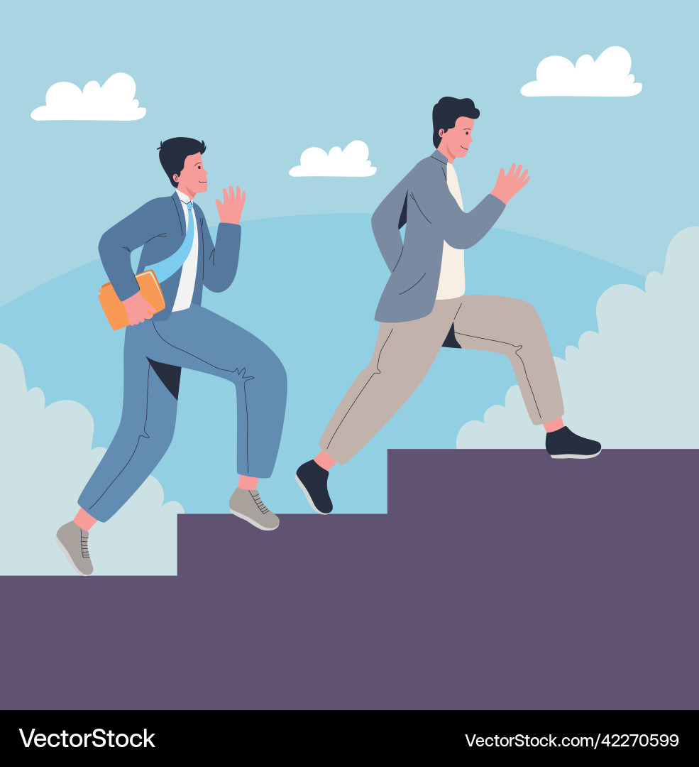 Workers running in stairs Royalty Free Vector Image