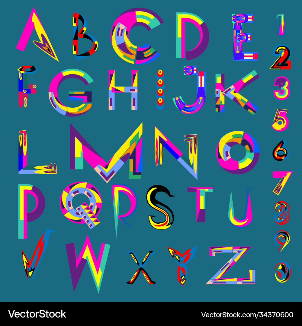 Abstract colorful font and alphabet Royalty Free Vector