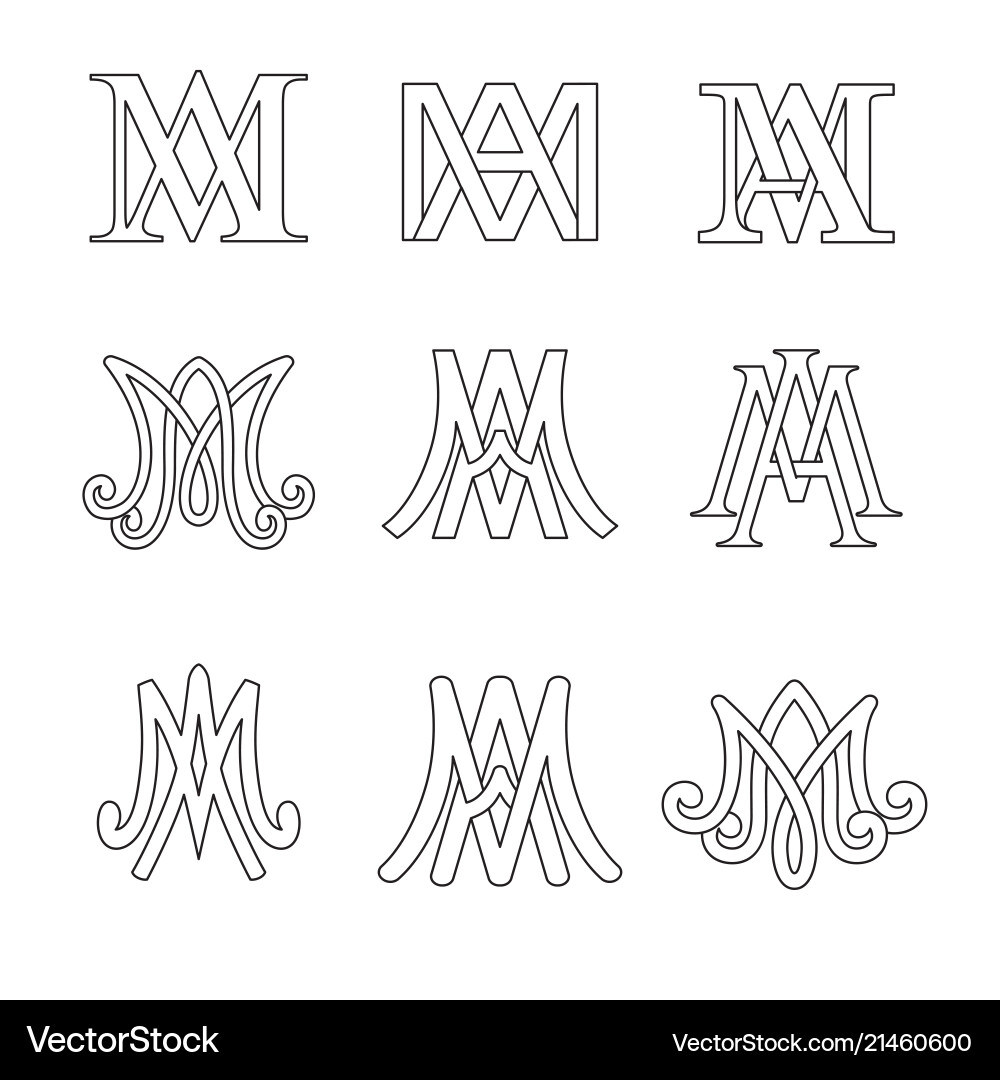 Ave Maria Monogram Symbols Set Royalty Free Vector Image