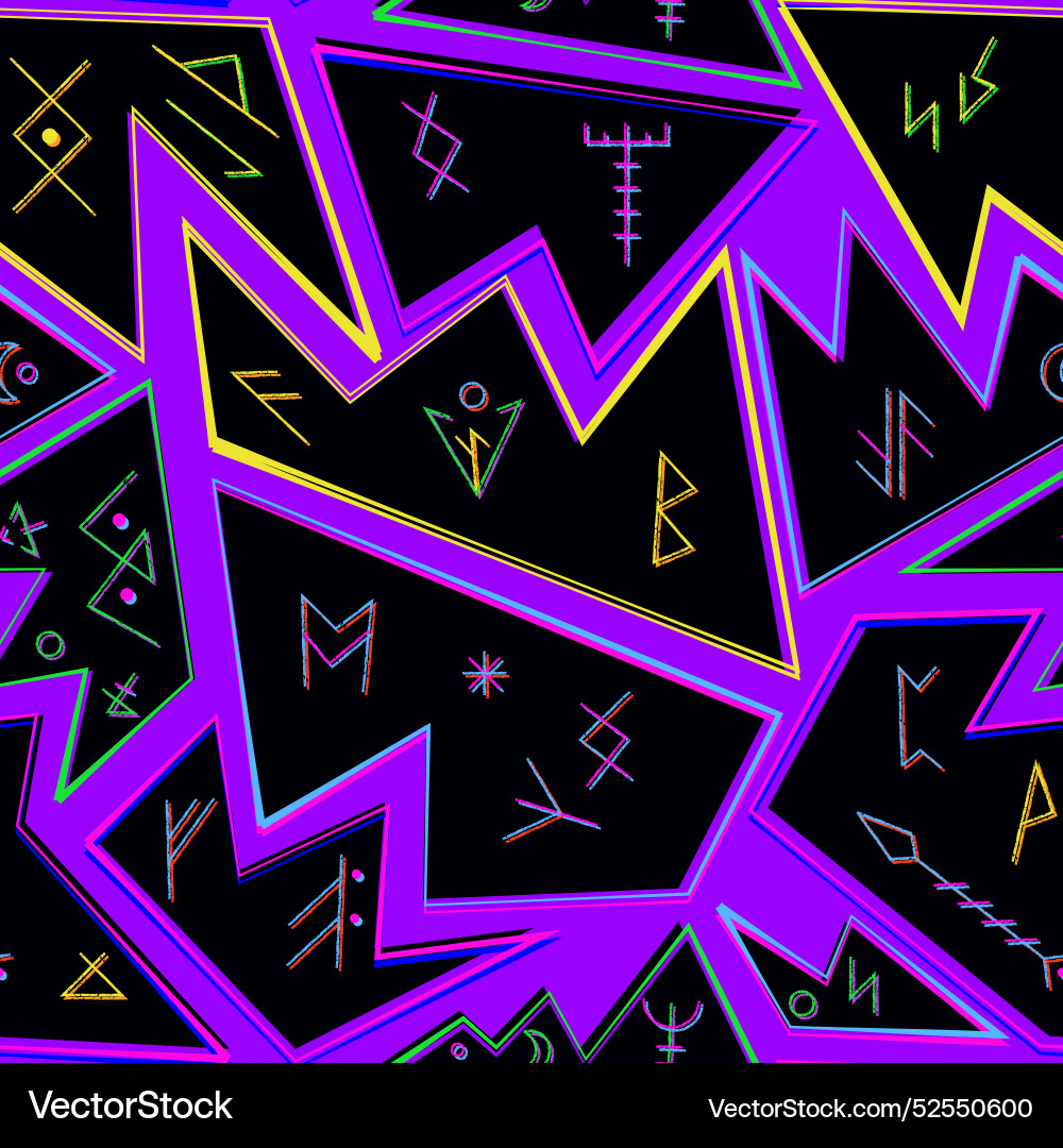 Colorful neon nordic rune seamless pattern Vector Image