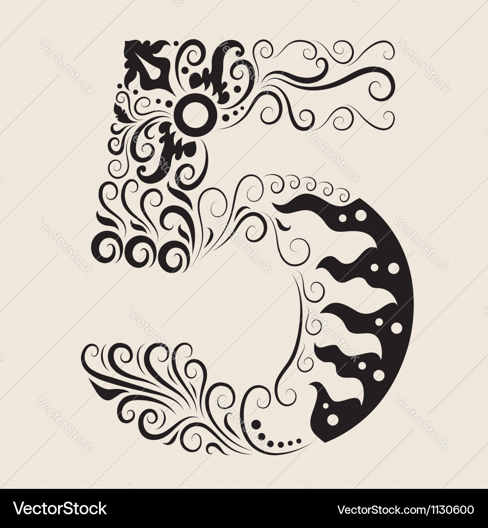 Floral Number Five Ornament Royalty Free Vector Image