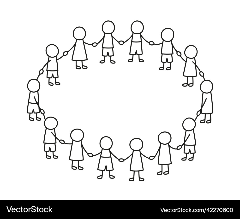 Happy doodle stick children holding hands hand Vector Image