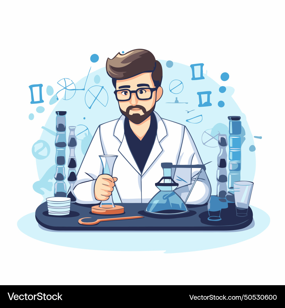 Scientist working in laboratory flat cartoon Vector Image
