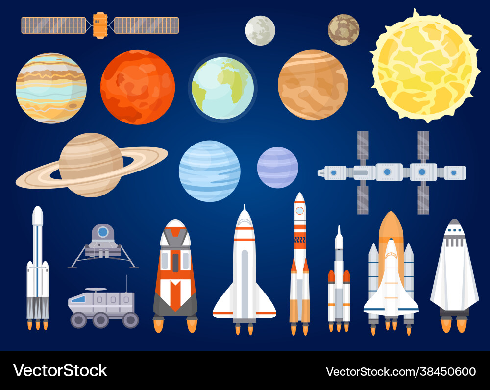 Space elements solar system planets sun Royalty Free Vector