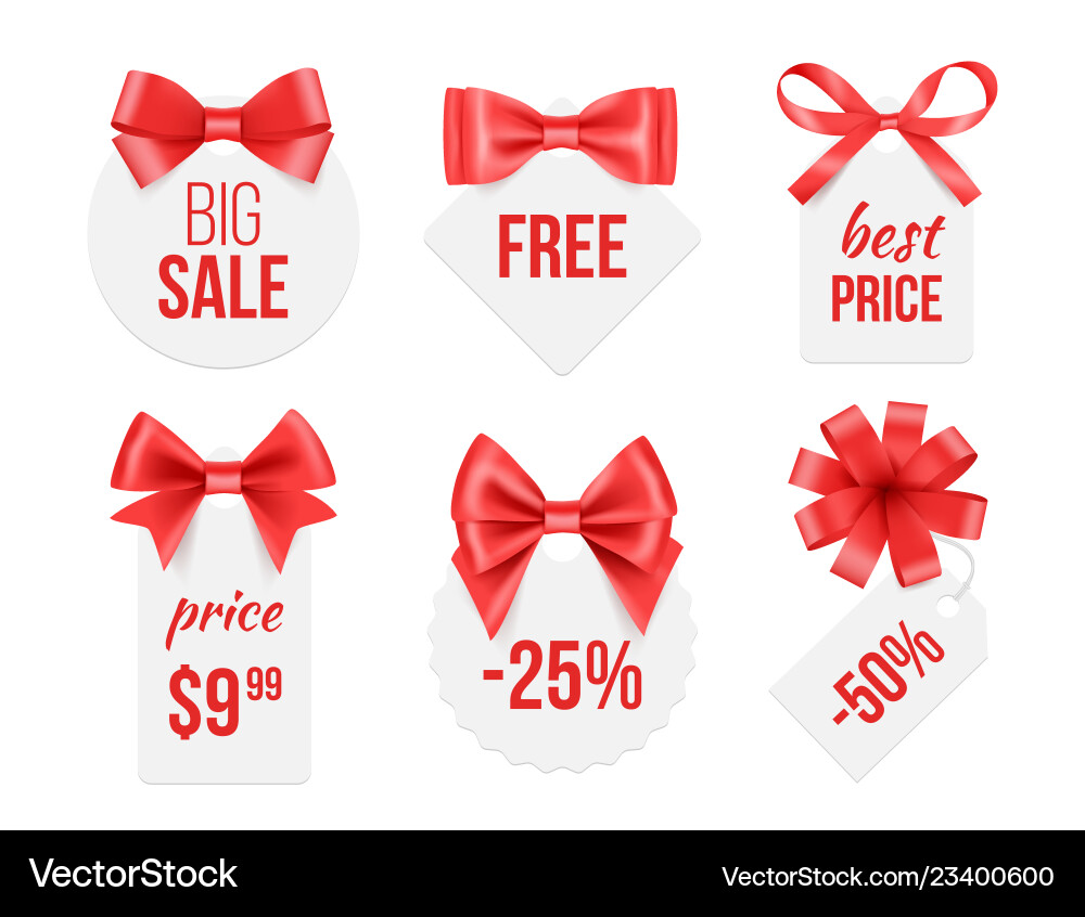 Tags with ribbons promo badges red Royalty Free Vector Image