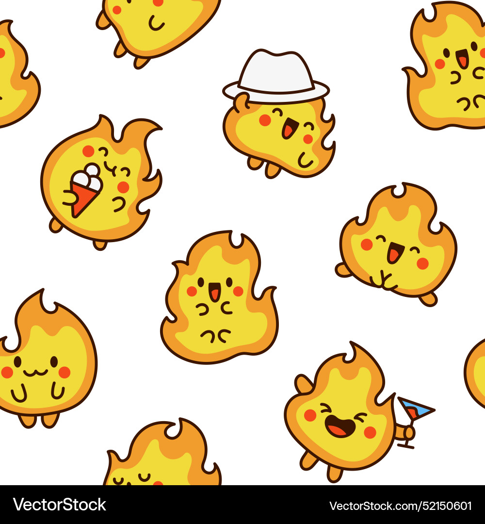 Cute kawaii fire character seamless pattern Vector Image