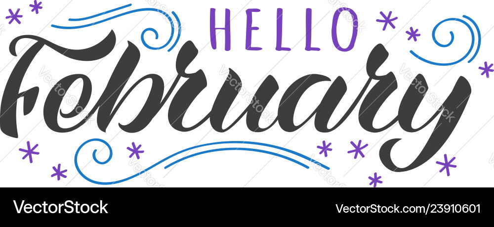 Hello february hand drawn lettering card Vector Image