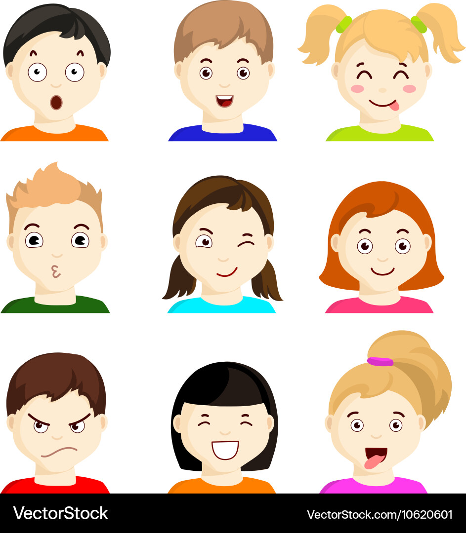 Kids with different emotions set 1 Royalty Free Vector Image