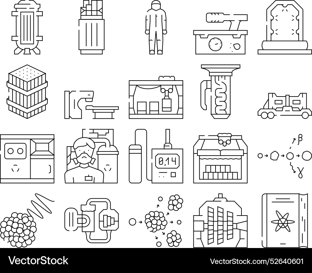 Nuclear energy power reactor icons set Royalty Free Vector