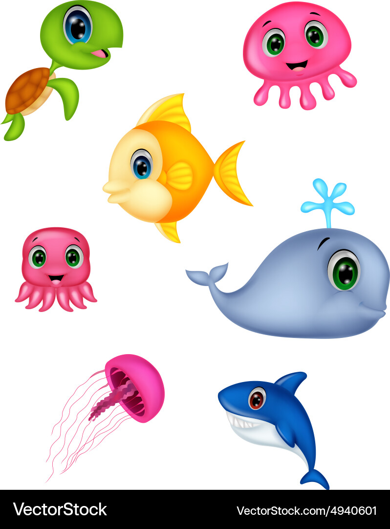 Sea life cartoon set Royalty Free Vector Image