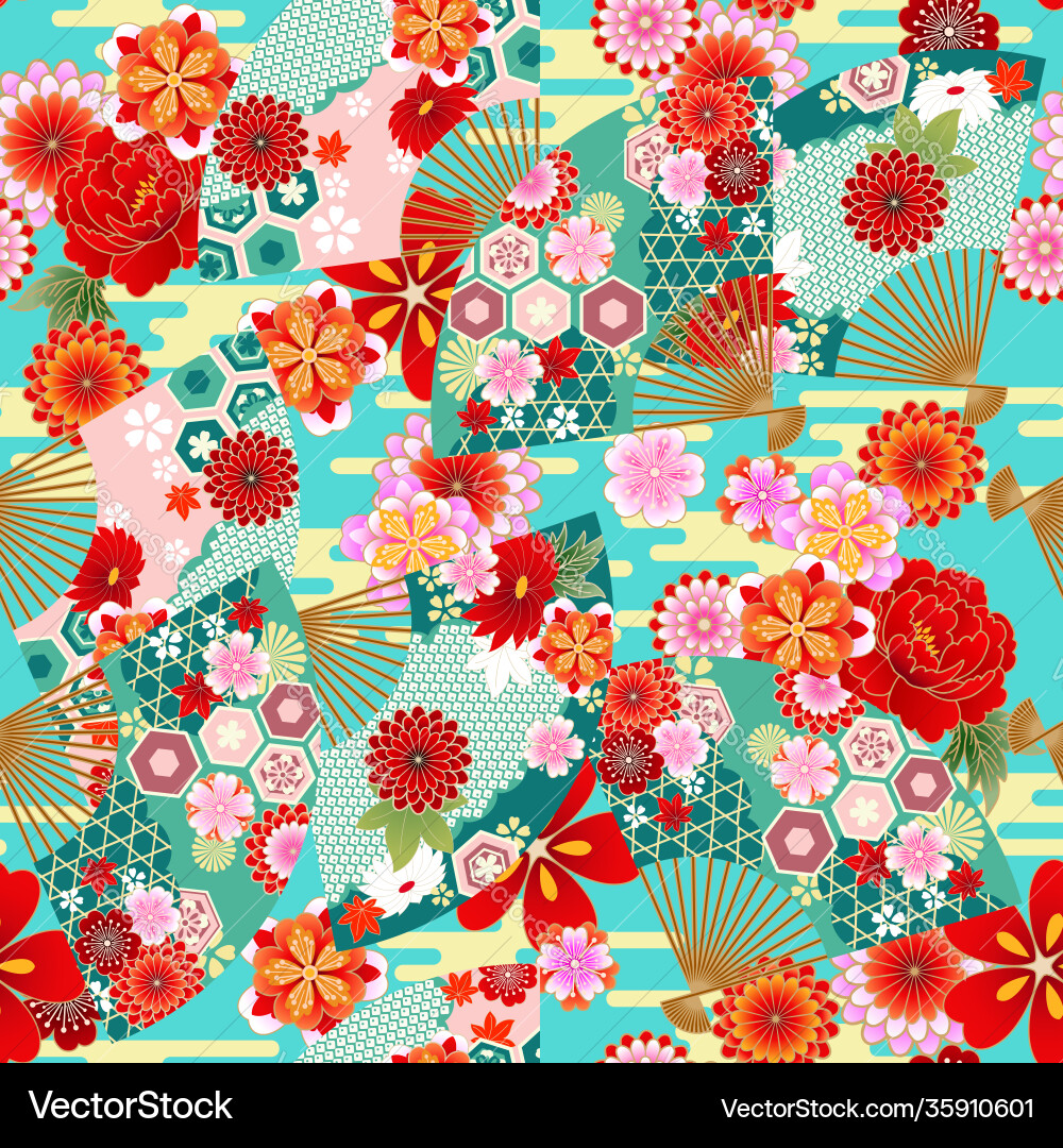 Seamless wallpaper with fans Royalty Free Vector Image