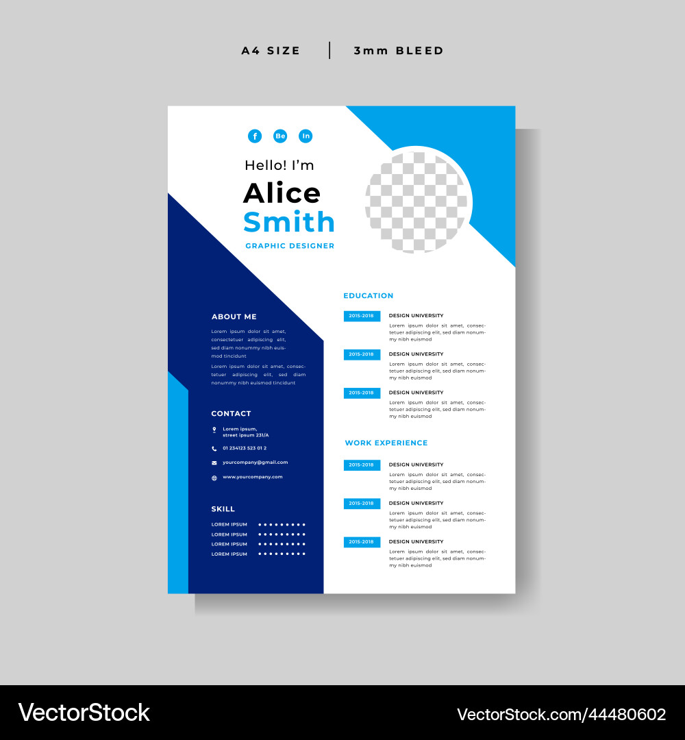 Modern curriculum vitae design template Royalty Free Vector