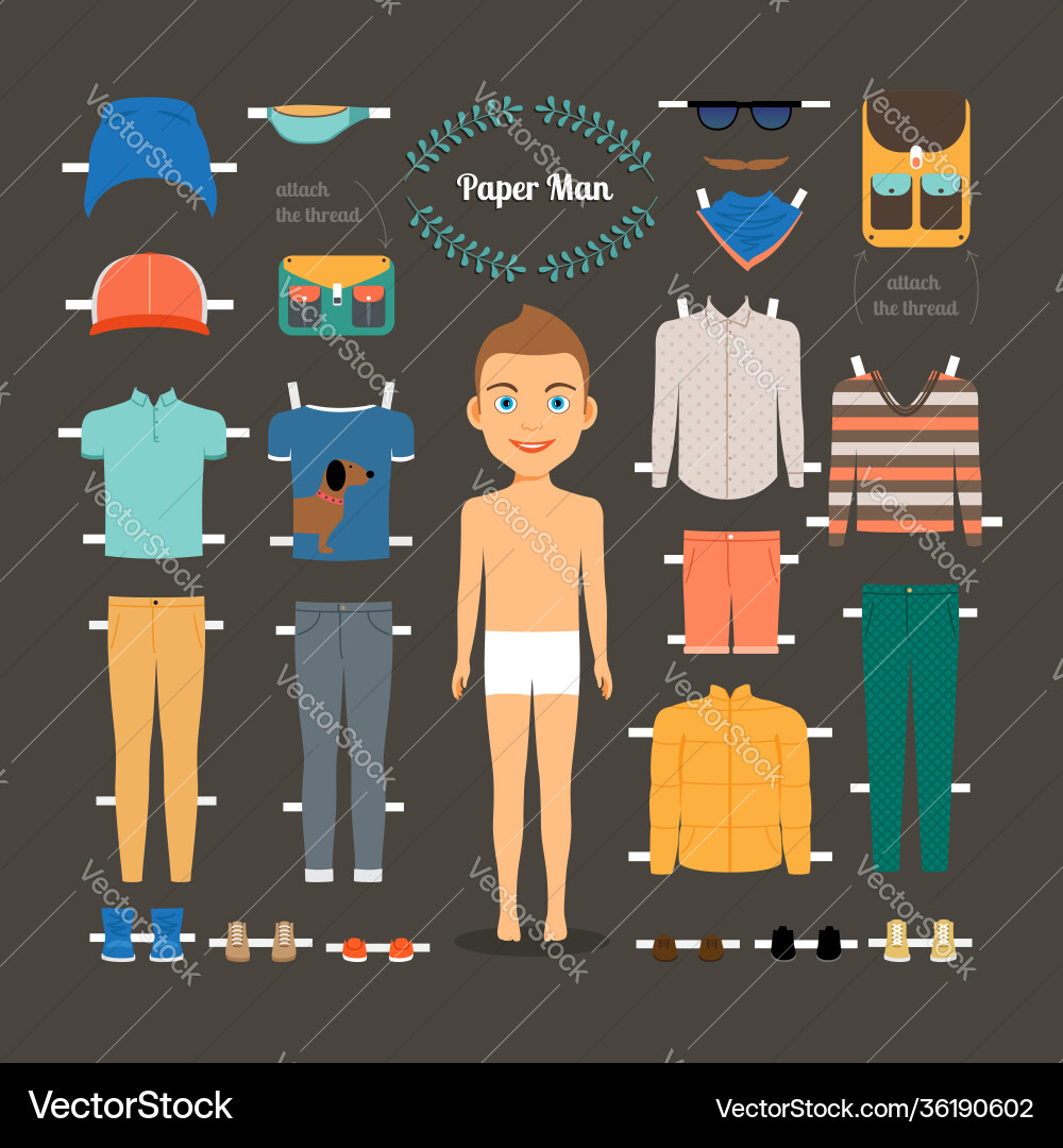 Paper doll man template Royalty Free Vector Image