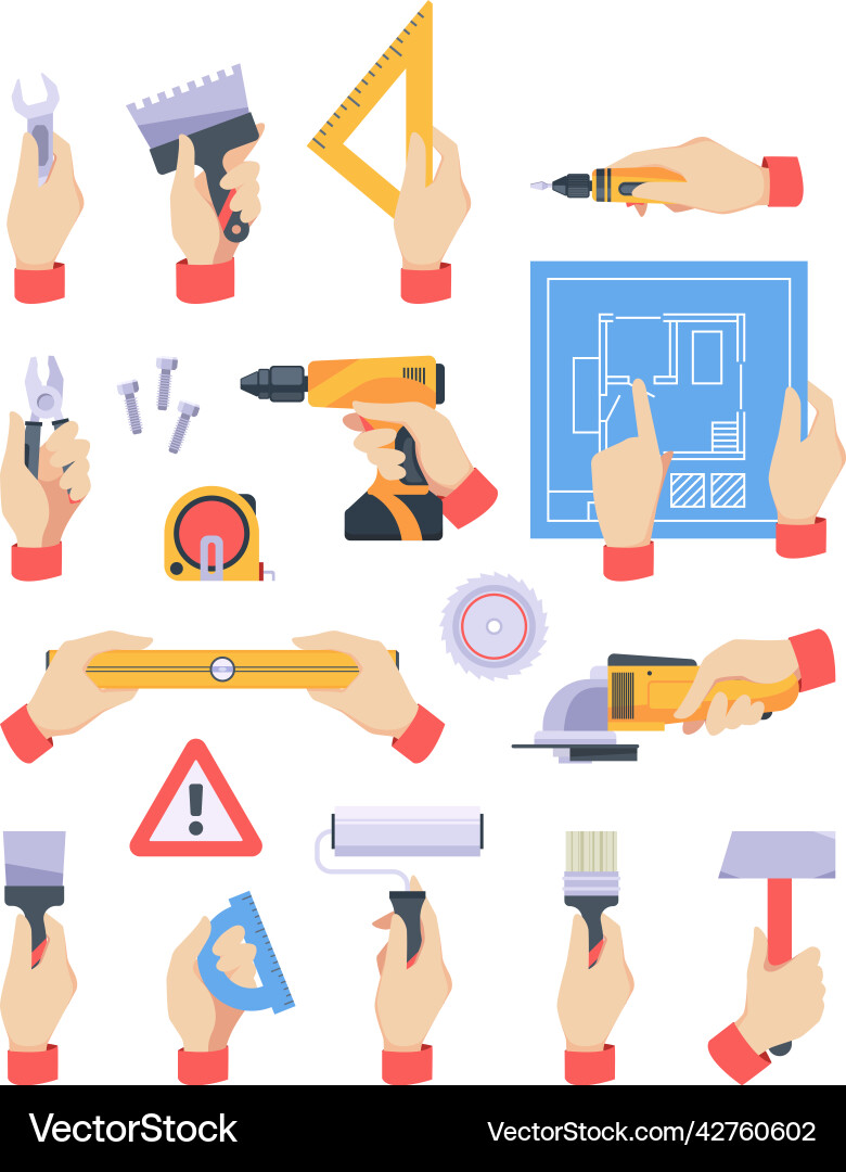 Tools hands holding professional equipment Vector Image