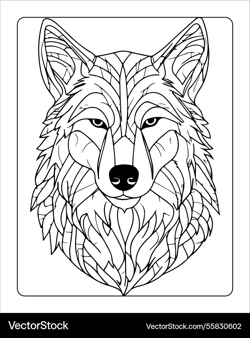 Wolf head coloring page for kids Royalty Free Vector Image