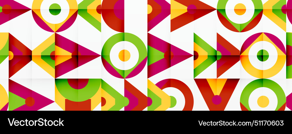 A colorful pattern of triangles and circles Vector Image