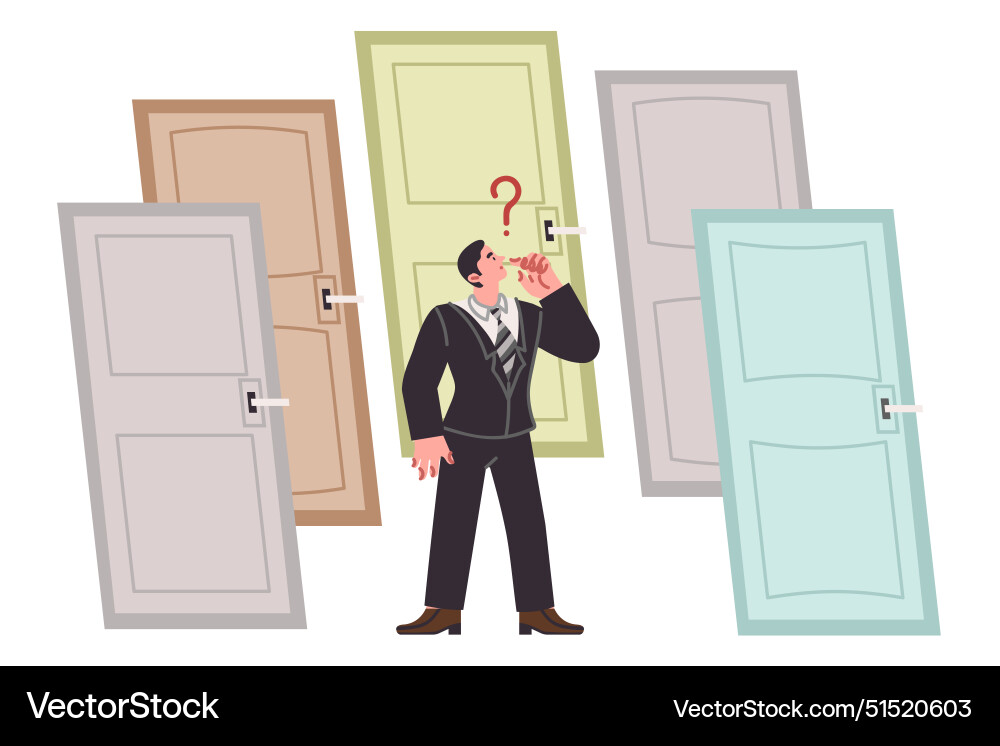 Business man makes difficult decision while Vector Image