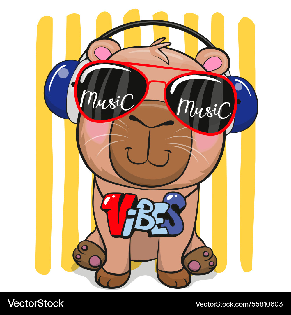 Cartoon Capybara with Headphones Royalty Free Vector Image