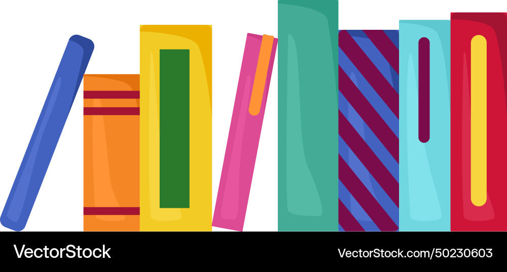 Colorful standing books shelf row various Vector Image