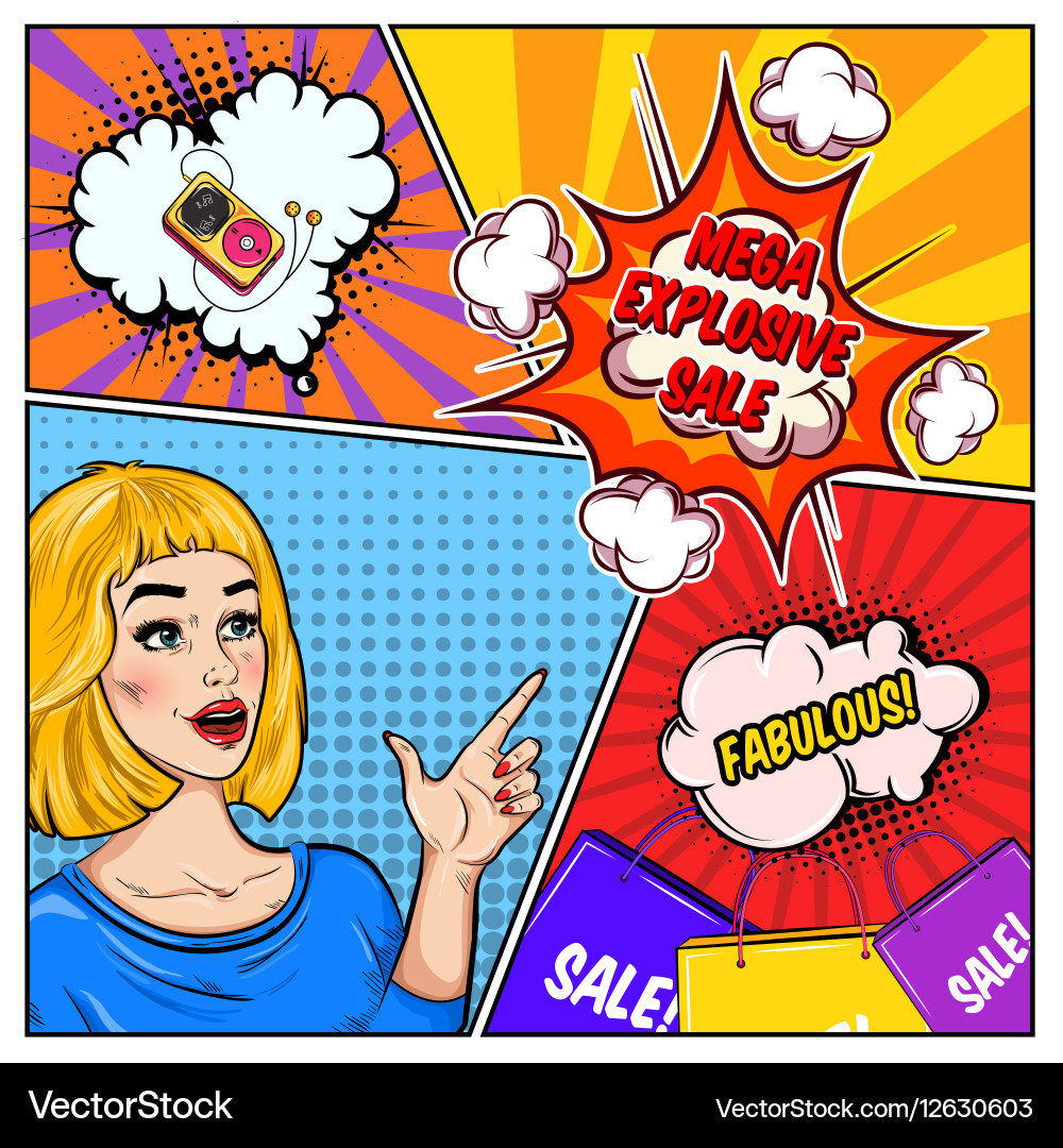 Comic sale colorful template Royalty Free Vector Image
