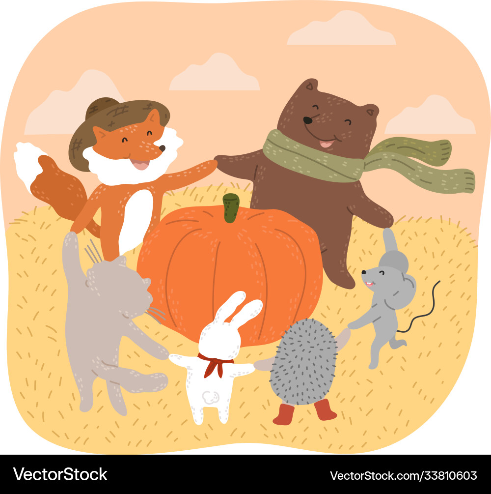 Happy smiling animals dancing around big ripe Vector Image