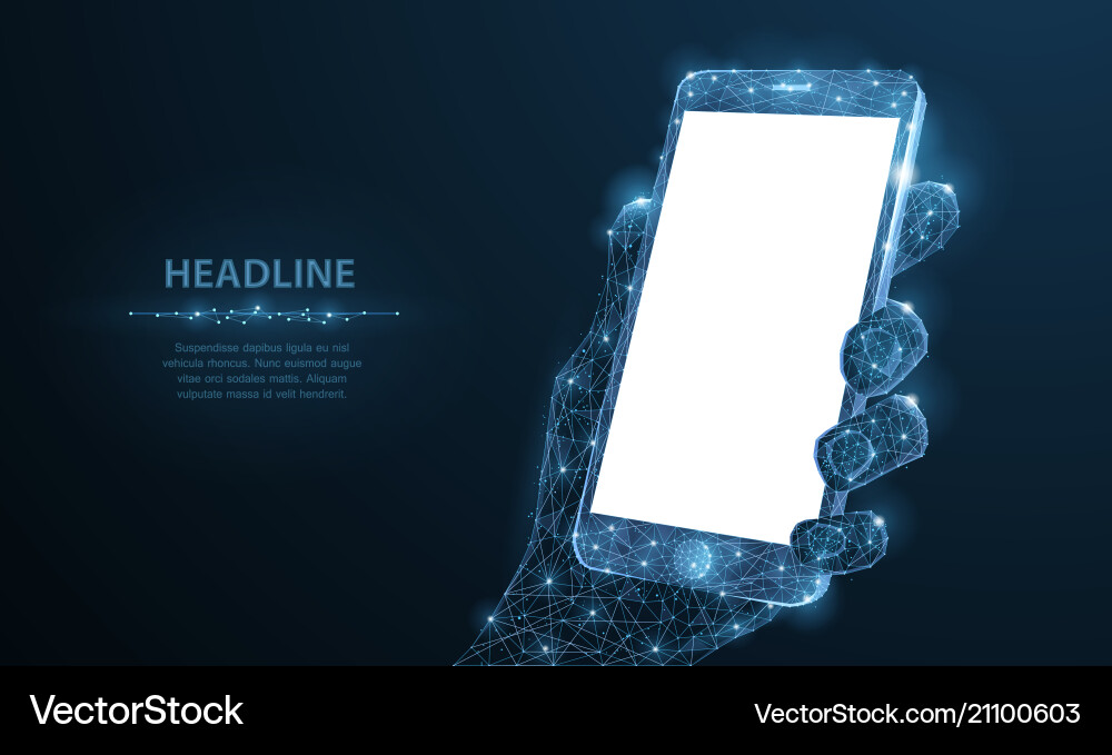 Mobile phone abstract polygonal wireframe closeup Vector Image