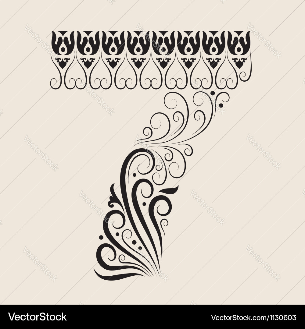Number 7 floral decorative ornament Royalty Free Vector