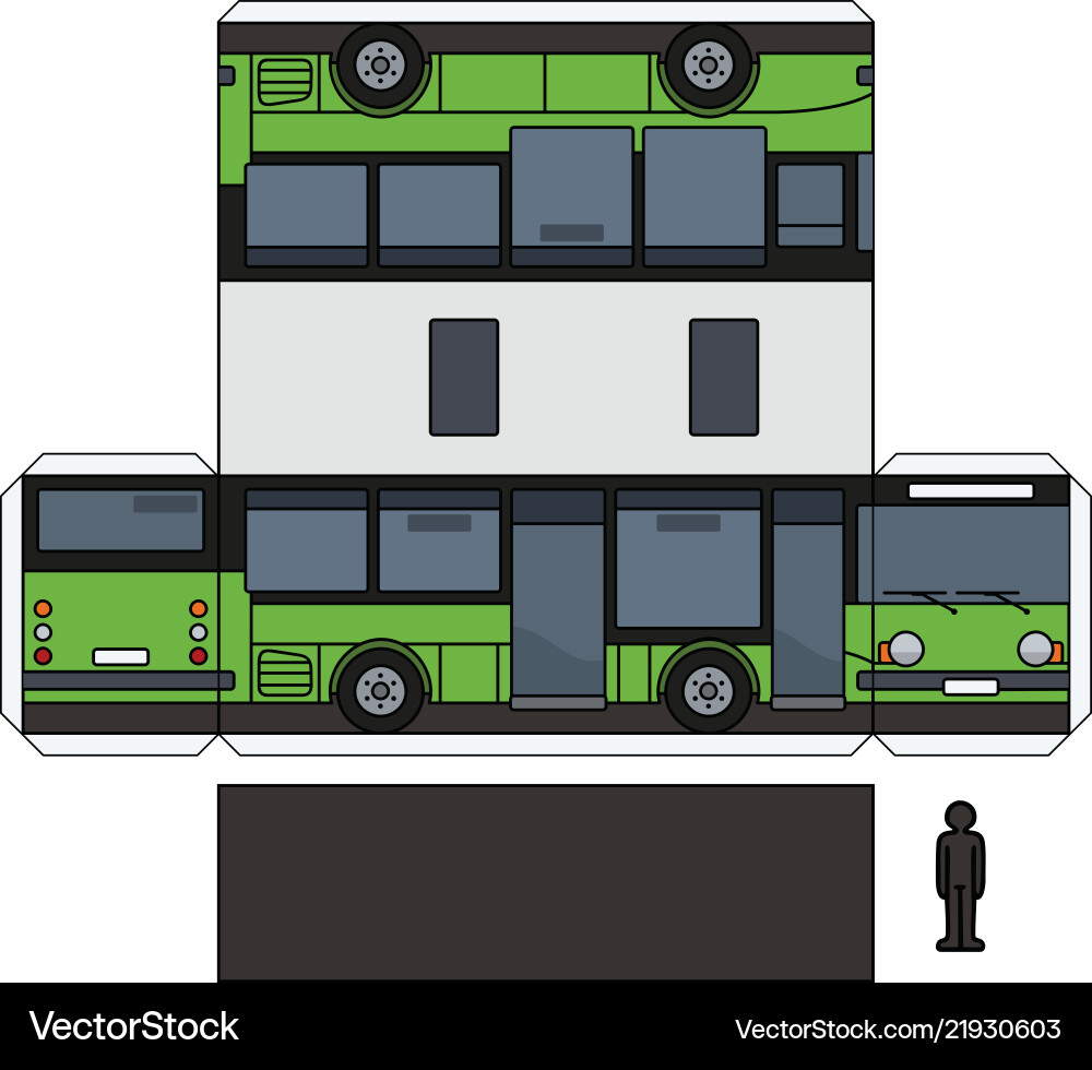 Paper model of a green small bus Royalty Free Vector Image