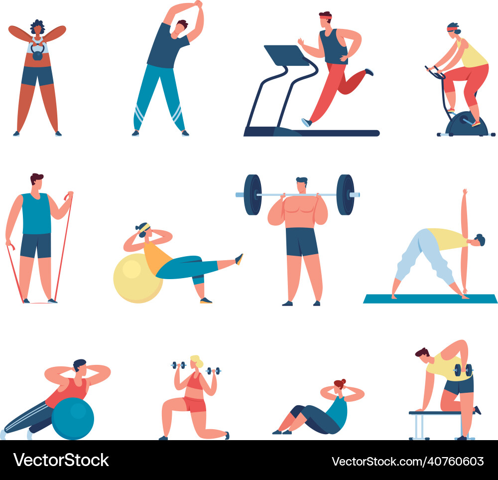 People exercise in gym athletes training Vector Image