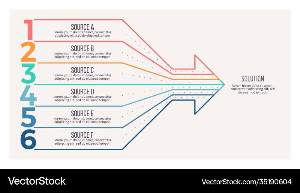 Business infographic arrow chart with 6 number Vector Image