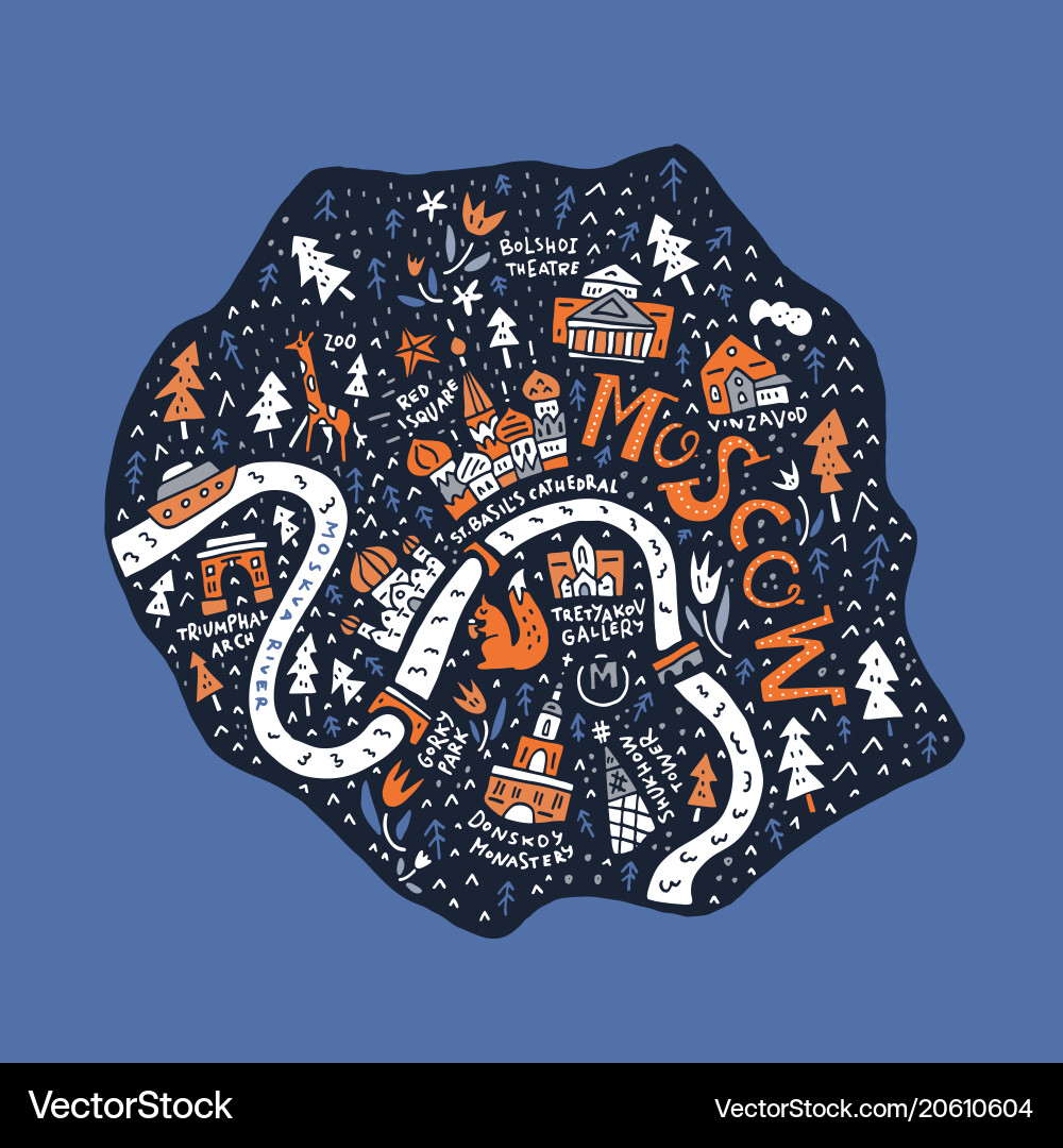 Cartoon map of moscow Royalty Free Vector Image