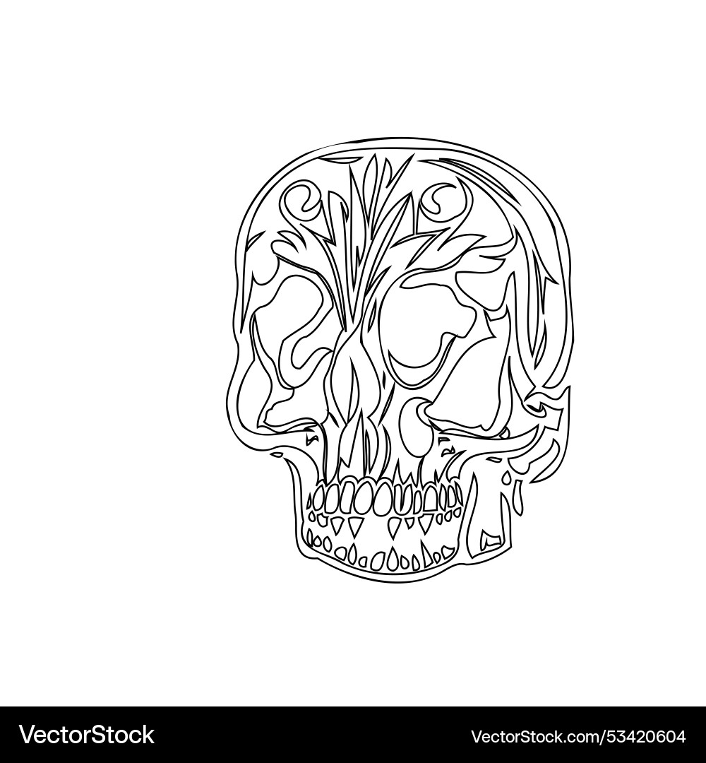 Cursed skull halloween sketch outline Royalty Free Vector