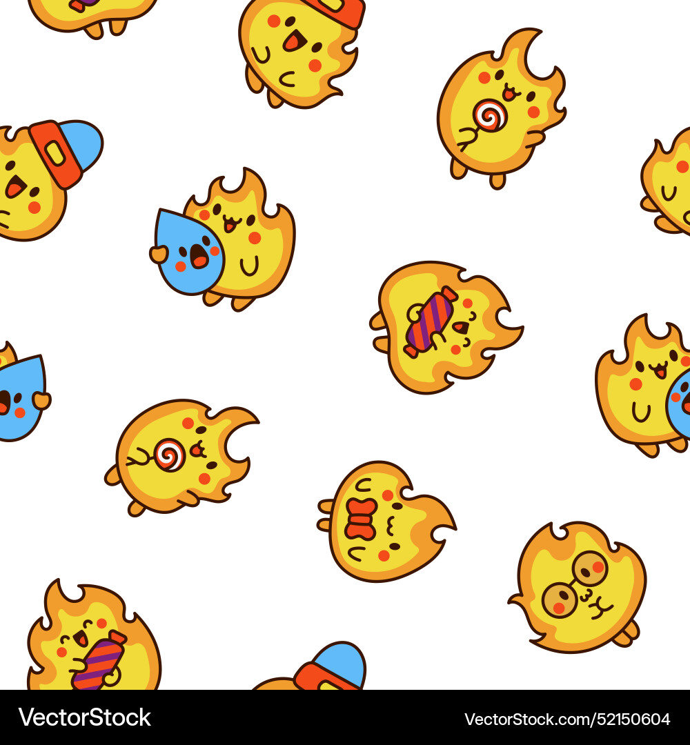 Cute kawaii fire character seamless pattern Vector Image