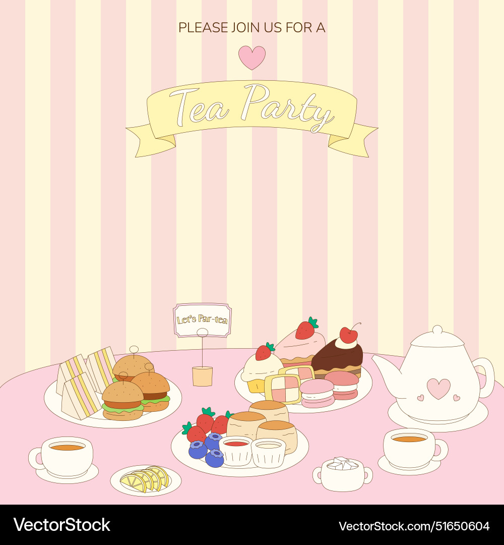 Cute tea party invitation 2 Royalty Free Vector Image