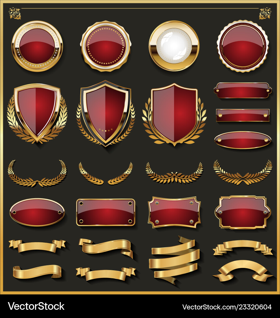 Elegant Red and Golden Badge Collection Royalty Free Vector