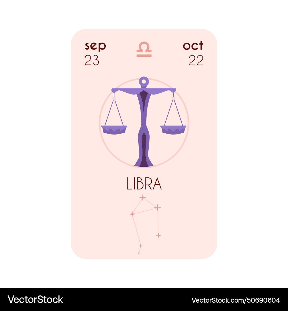 Libra zodiac sign horoscope card Royalty Free Vector Image