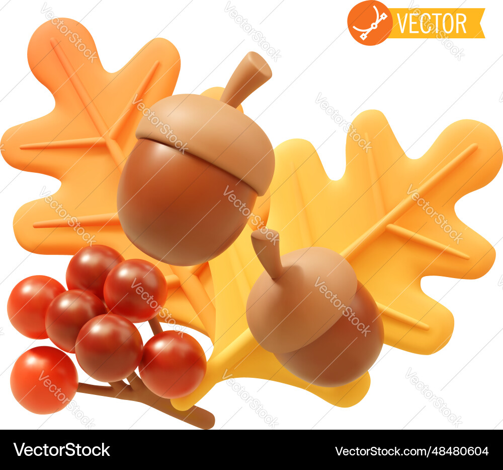 Orange leaves acorns and guelder rose Royalty Free Vector